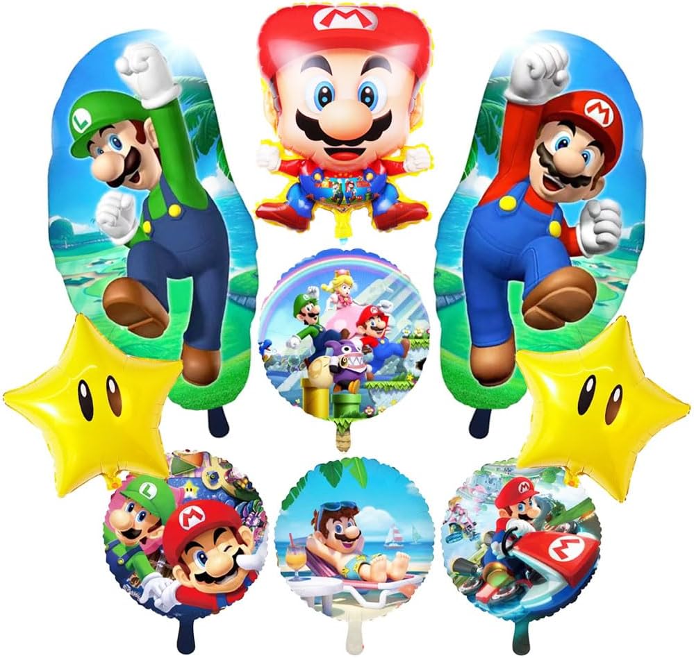 Amazon.com: 9Pcs Mario Party Decorations Balloons, Mario Birthday Party ...