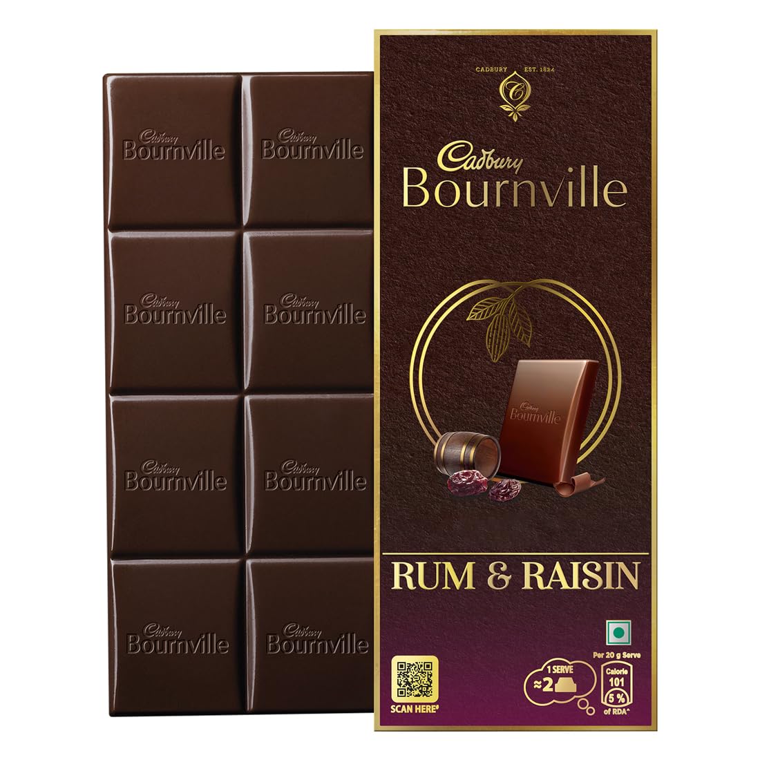 Cadbury Bournville Rum & Raisin Dark Chocolate Bar, 80 grams : Amazon ...