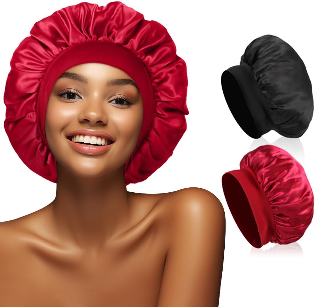 Amazon.com : 2Pcs Silk Bonnet for Sleeping, Satin Hair Bonnets, Soft ...