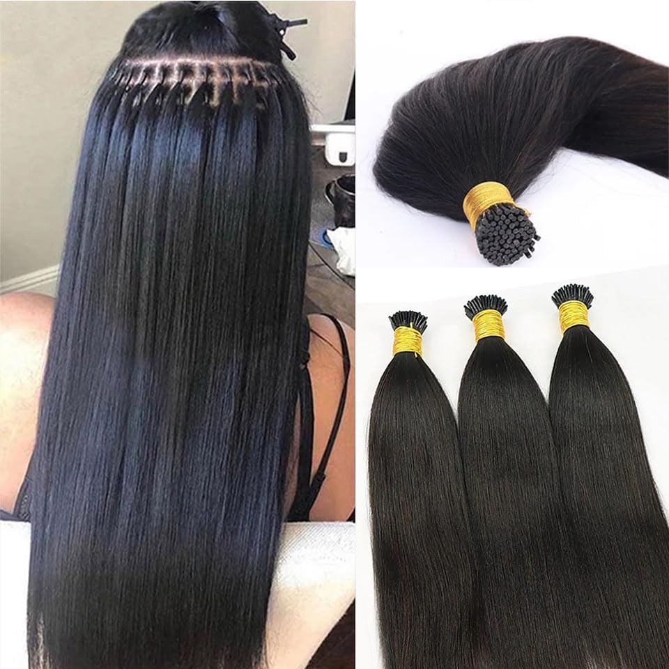 Amazon.com: 18inch Natural Black I Tip Hair Extensions Yaki Straight ...