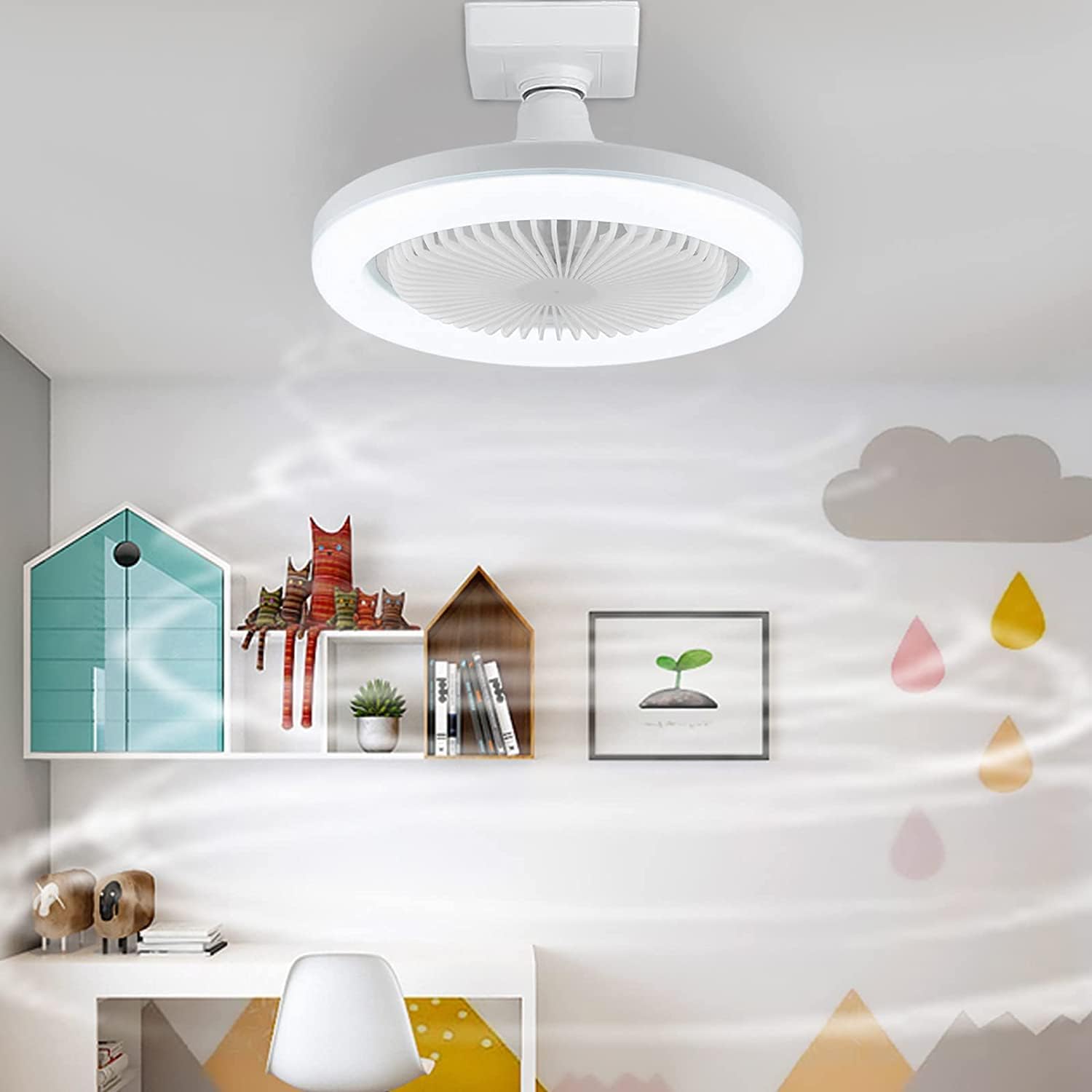 Ceiling Fan with Light, Modern Enclosed Low Profile Fan Light, Ceiling ...