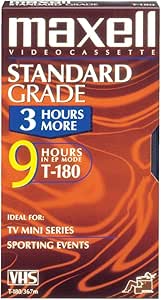 Amazon.com: Maxell 213027 T-180 9 horas de grado estándar VHS : Gx T-180 Tab: Electrónica