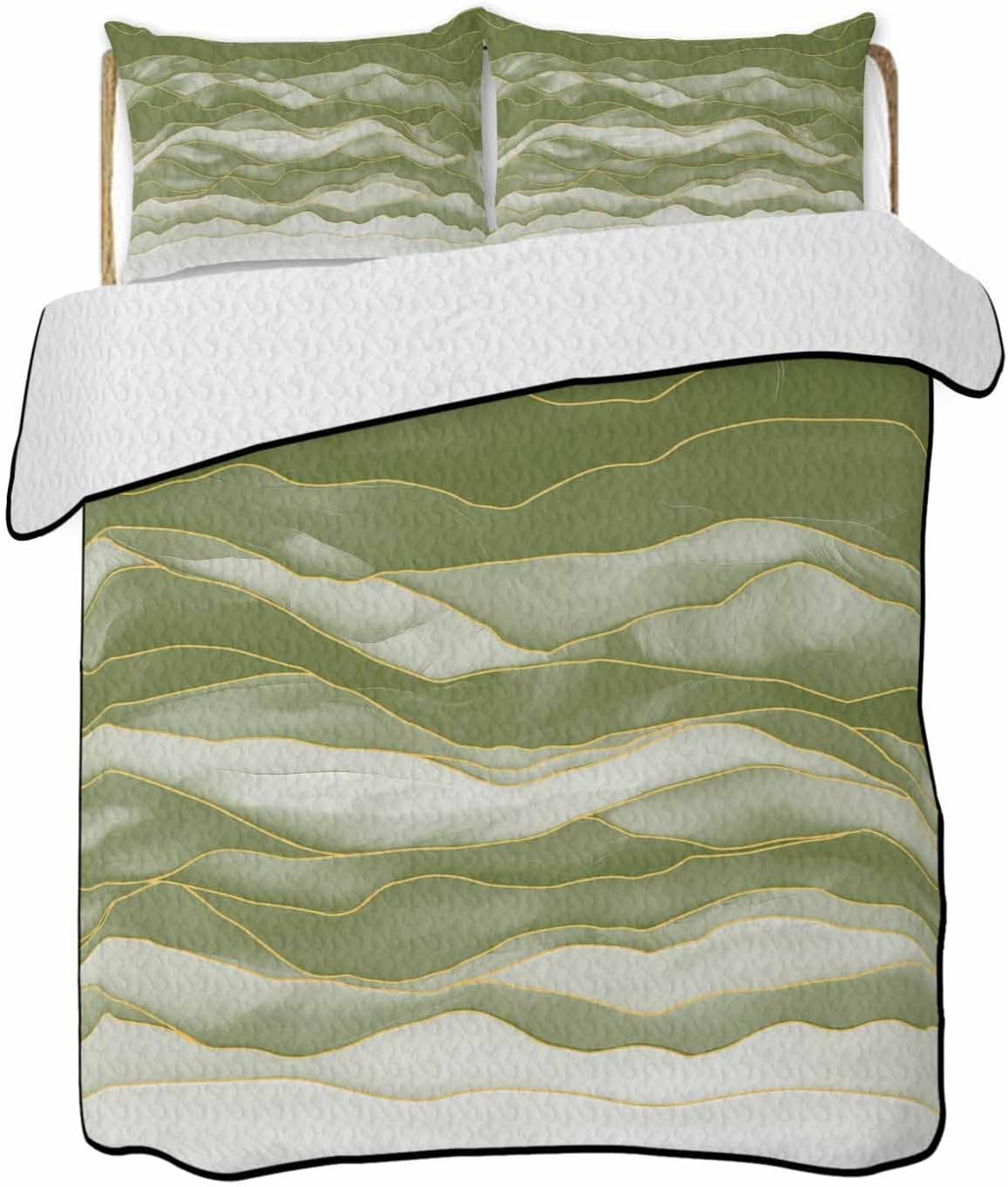 Amazon.com: RisQiten Quilts Queen Size Bedding Set, Sage Green Ombre ...