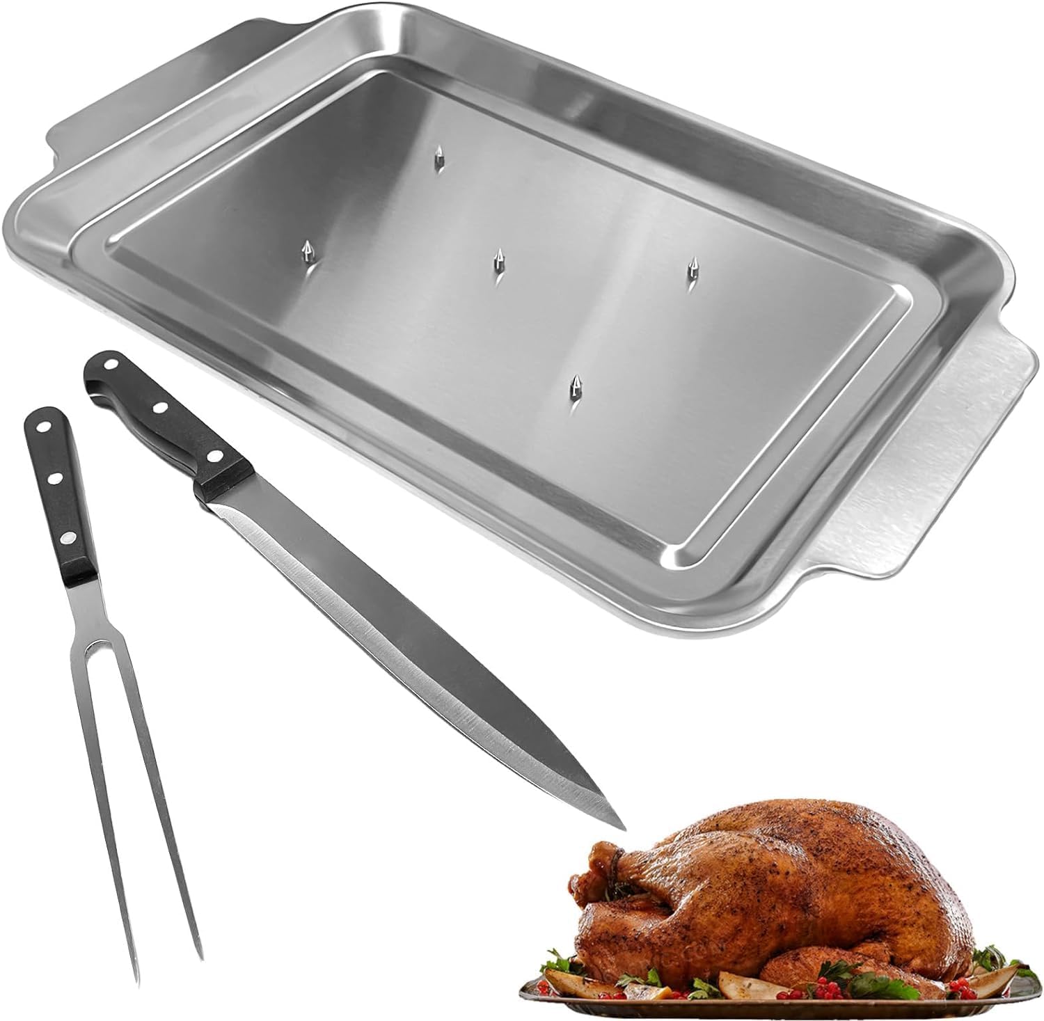 Amazon.com: Stainless Steel Spiked Roast Chicken Carving Tray, Turkey ...