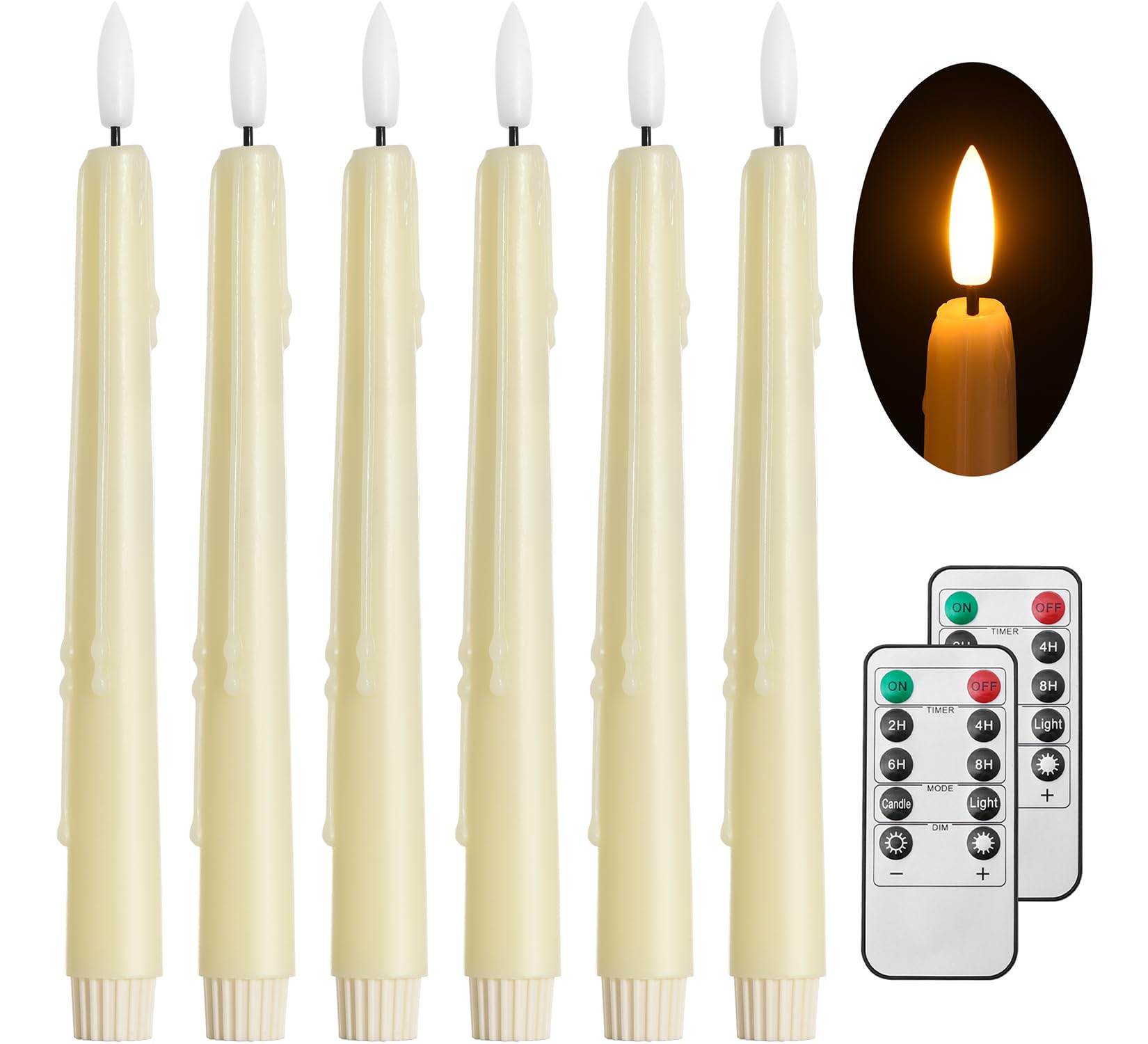 Stmarry 6 Pack Flameless Taper Candles with Remote and Timer - 9.65 ...