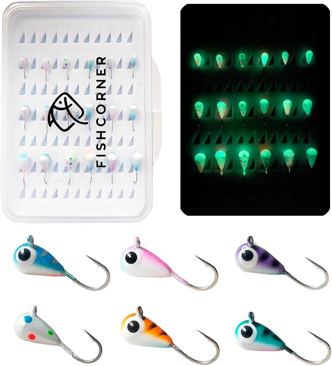 Amazon.com : FISHCORNER Tungsten Ice Fishing Jigs Kit,Tear Drop Ice ...