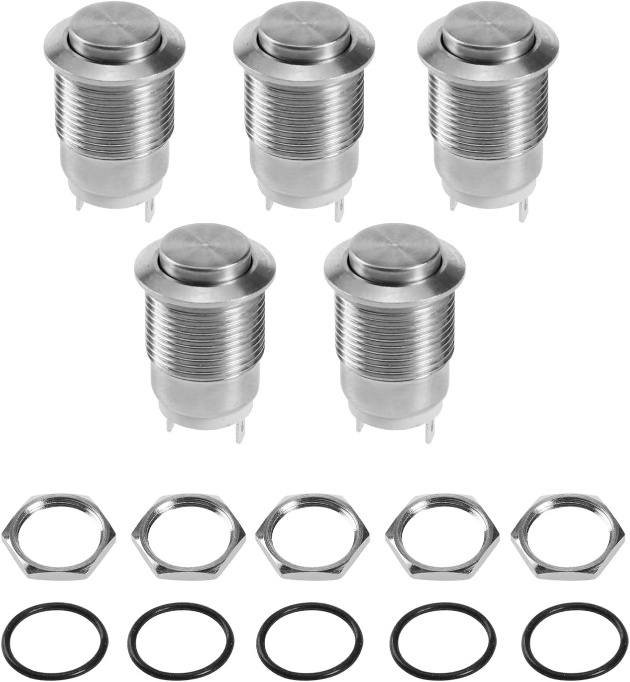 eMagTech 5PCS Momentary Push Button Switch On Off Stainless Steel Metal ...