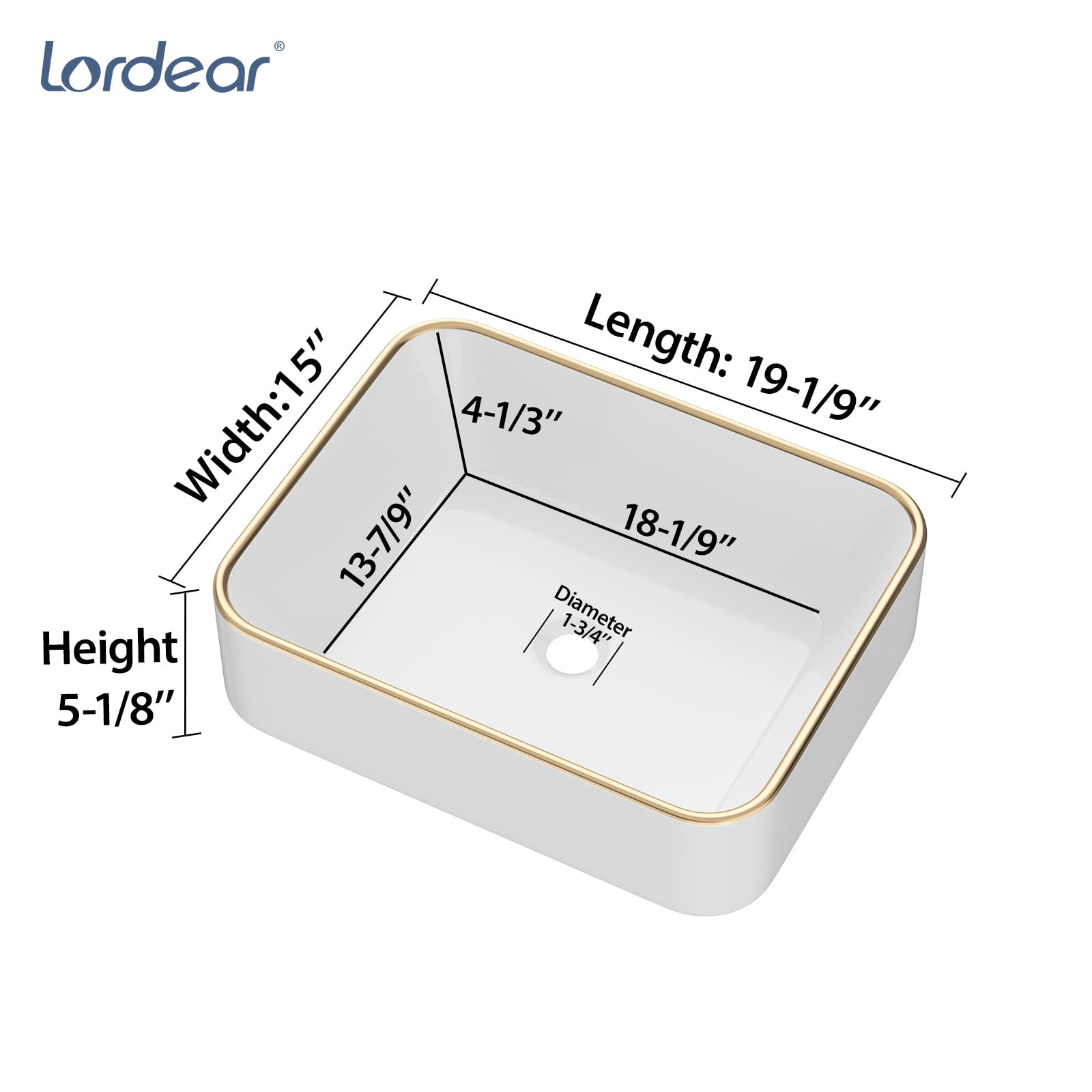 Snapklik.com : Lordear Vessel Sink Rectangle 19 Inch Bathroom Sink ...