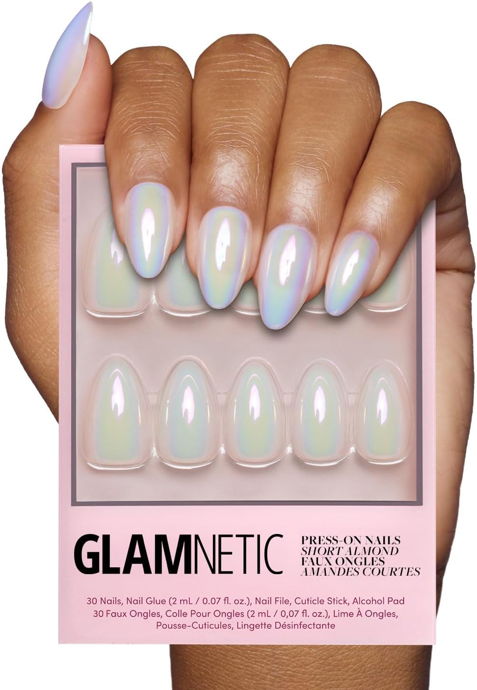 Glamnetic Press On Nails - Entranced | Short Almond White Holographic ...