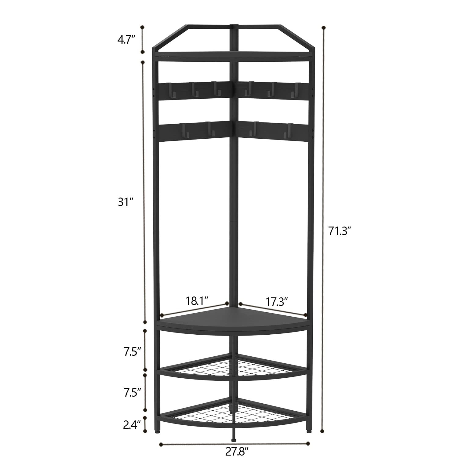 Snapklik.com : GiftGo Modern Black Entryway Corner Hall Tree
