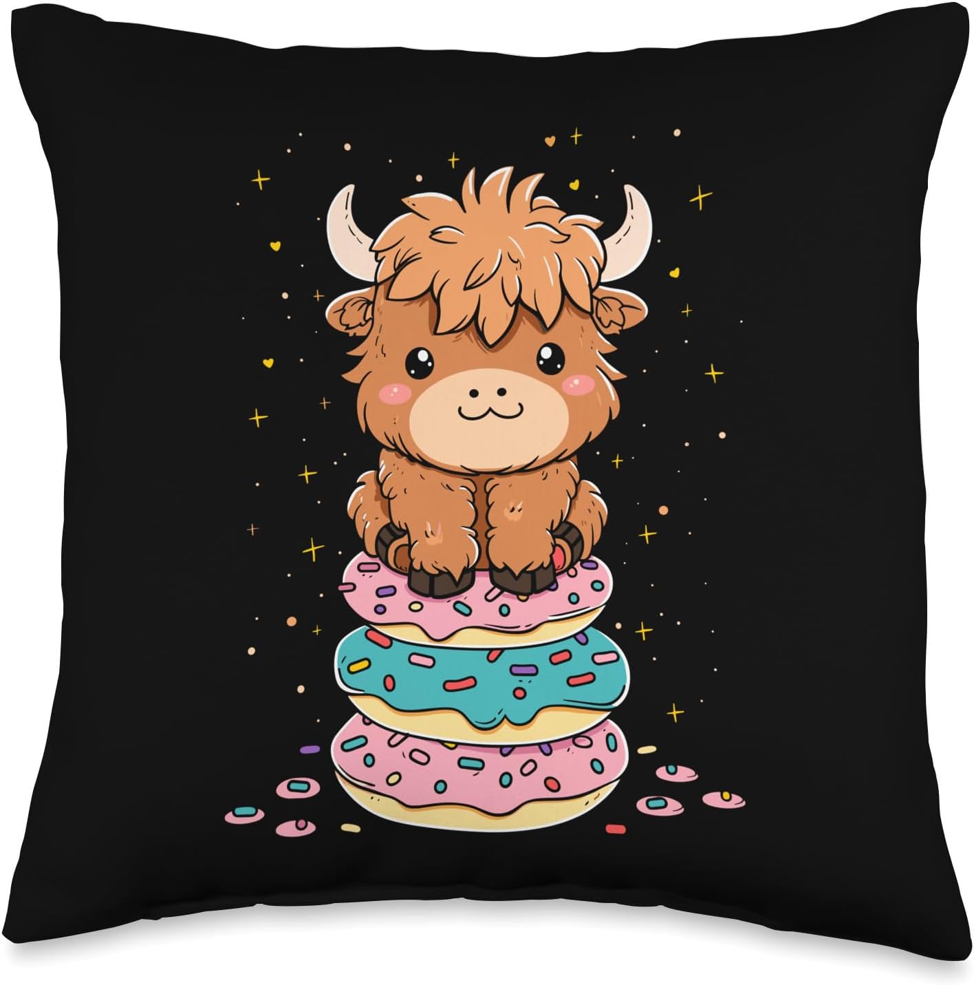Amazon.com: Donut Lover Cute Highland Cow Sprinkle Doughnut Throw ...
