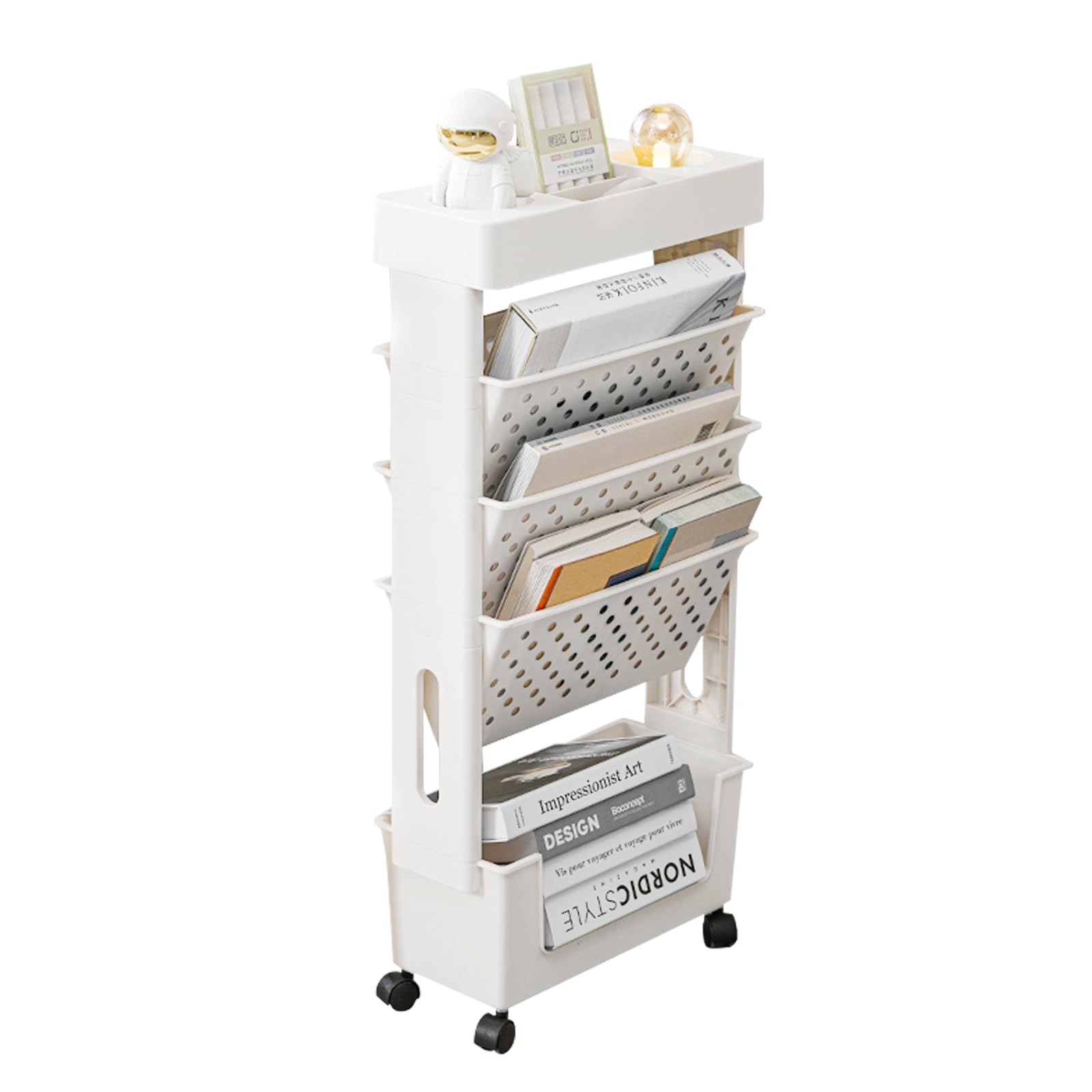 Amazon.com: 5 Tier Mobile Bookshelf Rolling Book Rack with Wheels ...