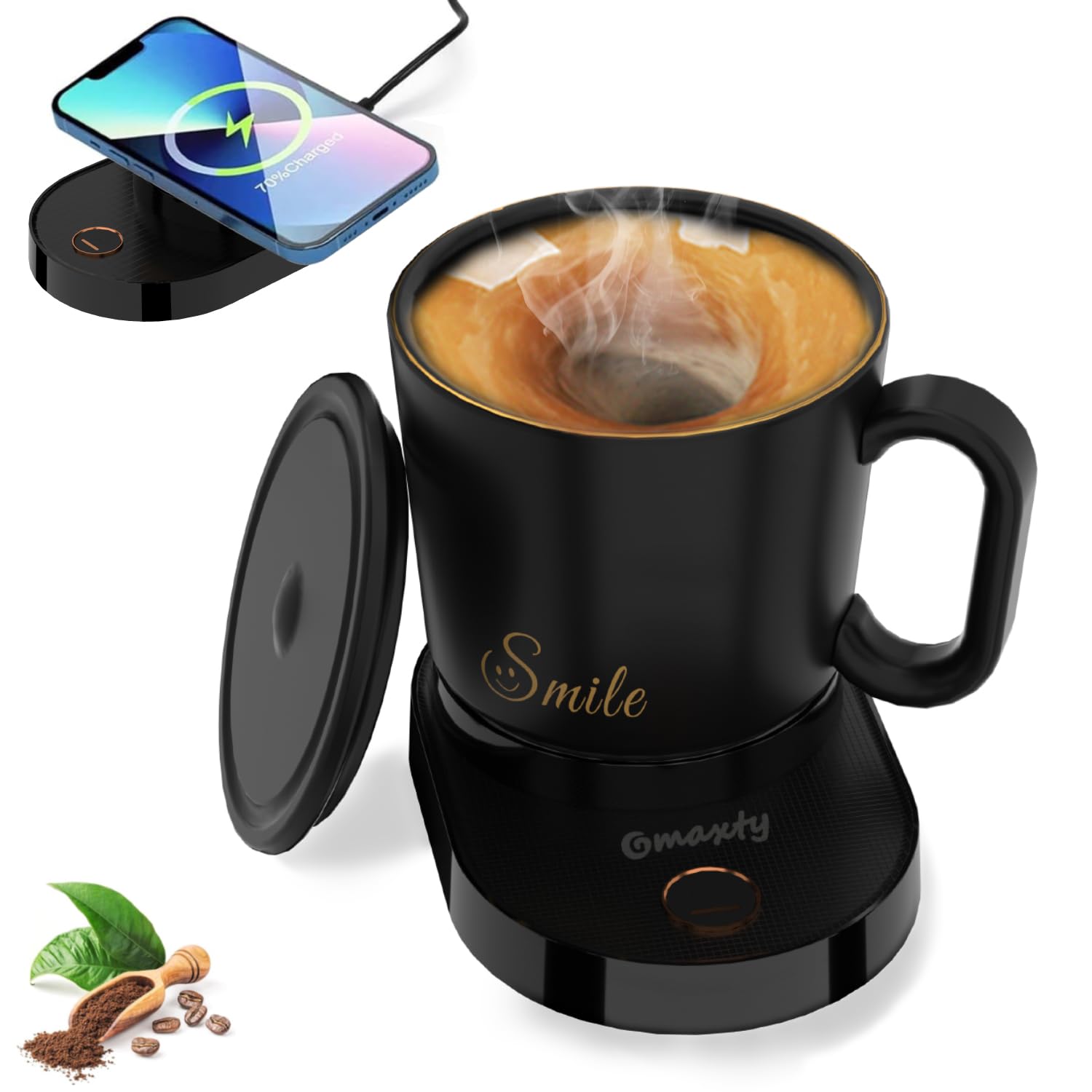Gmaxty Self Stirring Coffee Mug, Coffee Mug Warmer Set,Smart Mug ...