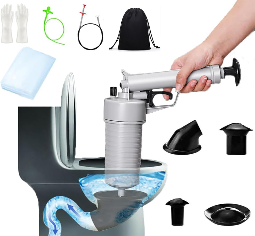 Toilet Plunger Set,Pressure Drain Auger with 1 Claw Grabber 1 Hair Clog ...