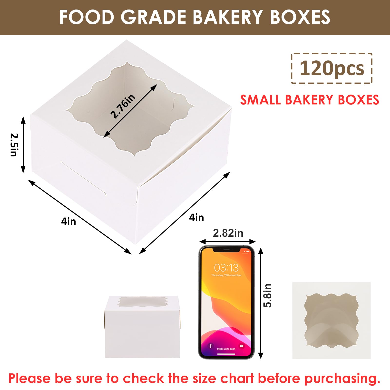 Snapklik.com : Moretoes 120pcs White Bakery Boxes, 4x4x2.5 Inch Cookie ...
