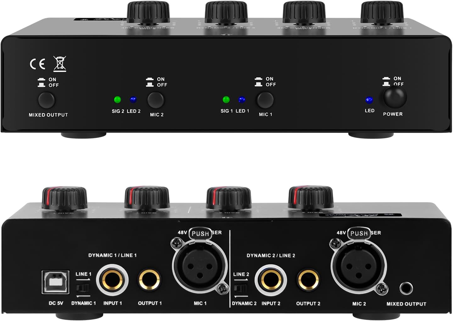 Amazon.com: Micfuns Microphone Preamp Mic Booster 4 Input Max 25db DI ...