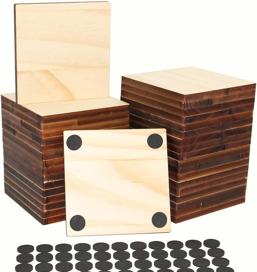 Amazon.com: 20PACK Unfinished Wood Coasters, 4 inch Square Blank Wooden ...