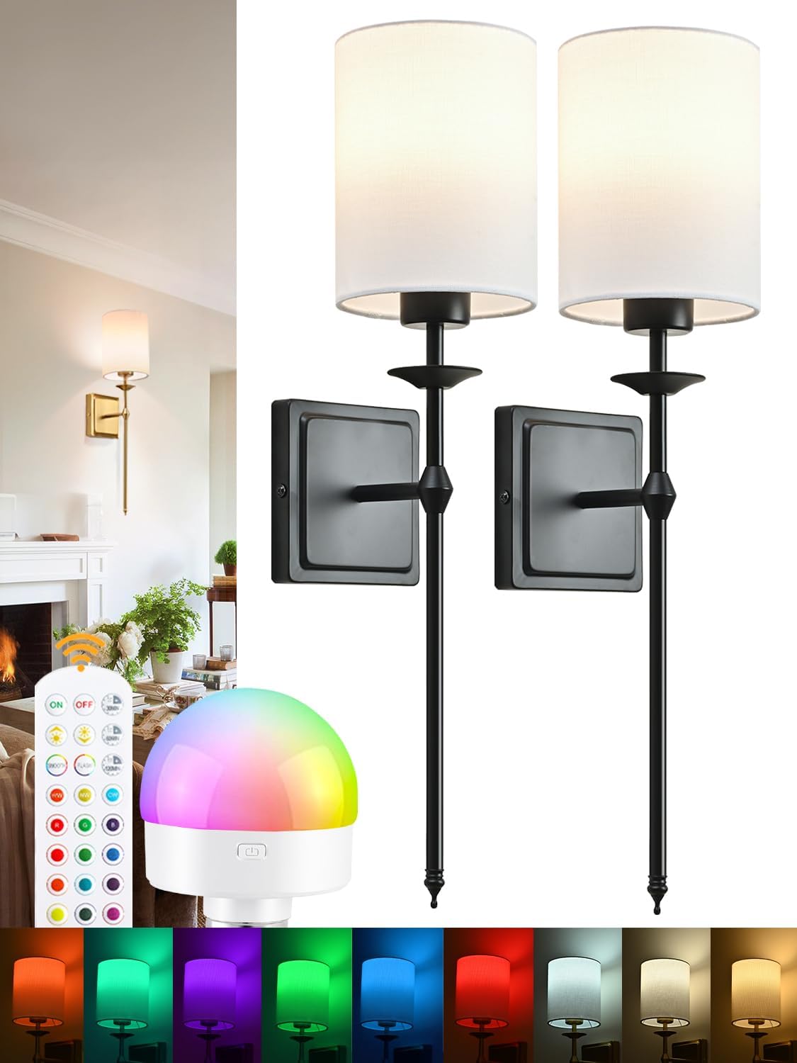 Battery Operated Wall Sconces Set of 2 Sconces Wall Decor Black ...