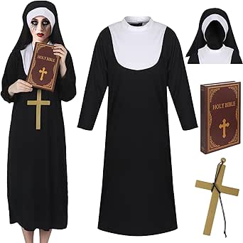 Amazon.com: Leumoi 4 piezas de disfraz de monja de Halloween para mujer ...