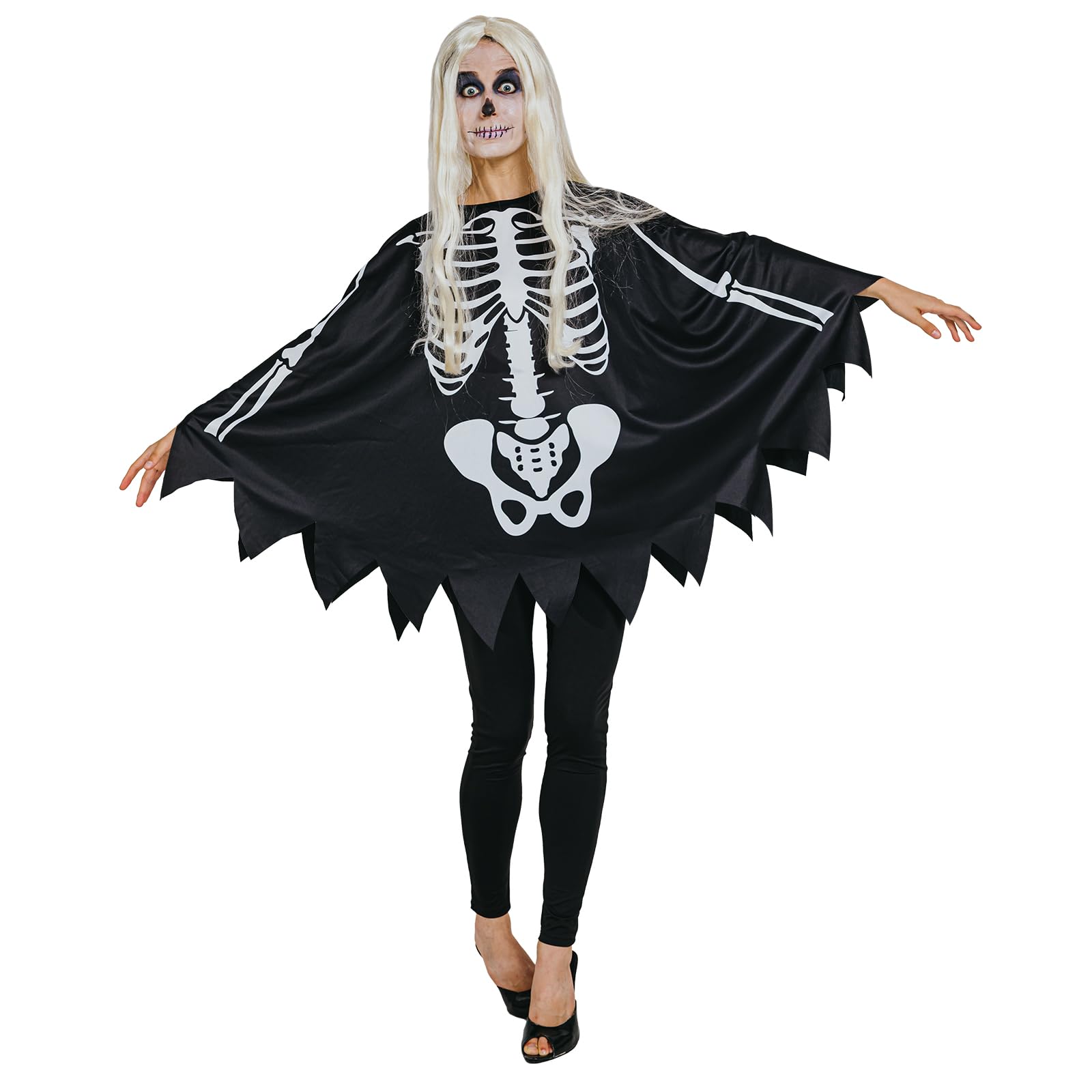 Amazon.com: OYATON Halloween Adult Skeleton Poncho, Skeleton Halloween ...