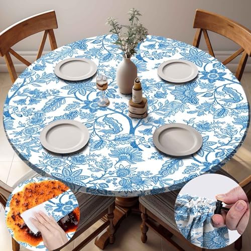 Amazon.com: Jeloris Round Fitted Vinyl Tablecloth with Elastic Edge ...