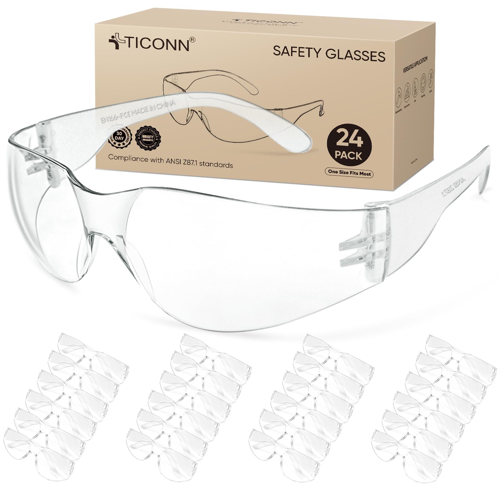 Snapklik.com : TICONN 24 Clear Safety Glasses For Men, Safety Goggles