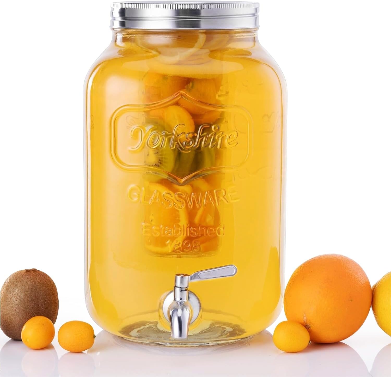 Navaris Drink Dispenser with Tap - 8L (2.1gal) - Glass Drinks Dispenser ...