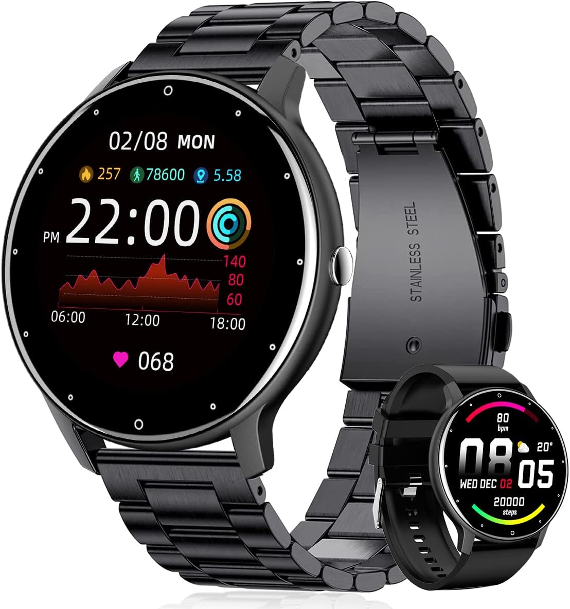 STF | Smartwatch Kronos Iron | Pantalla 2.1" AMOLED y Correa Metálica | Modo multideportivo ...