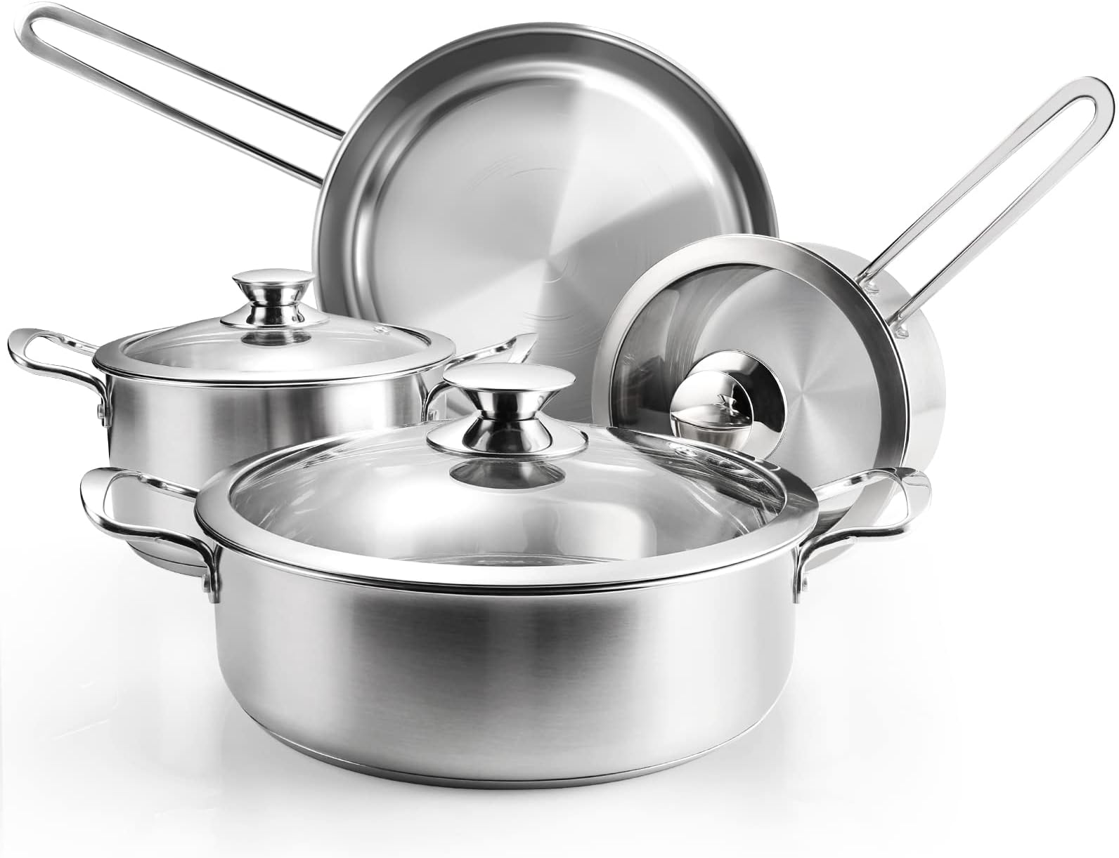 Amazon.com: COSTWAY 12 Piece Stainless Steel Cookware Set, Pots and ...