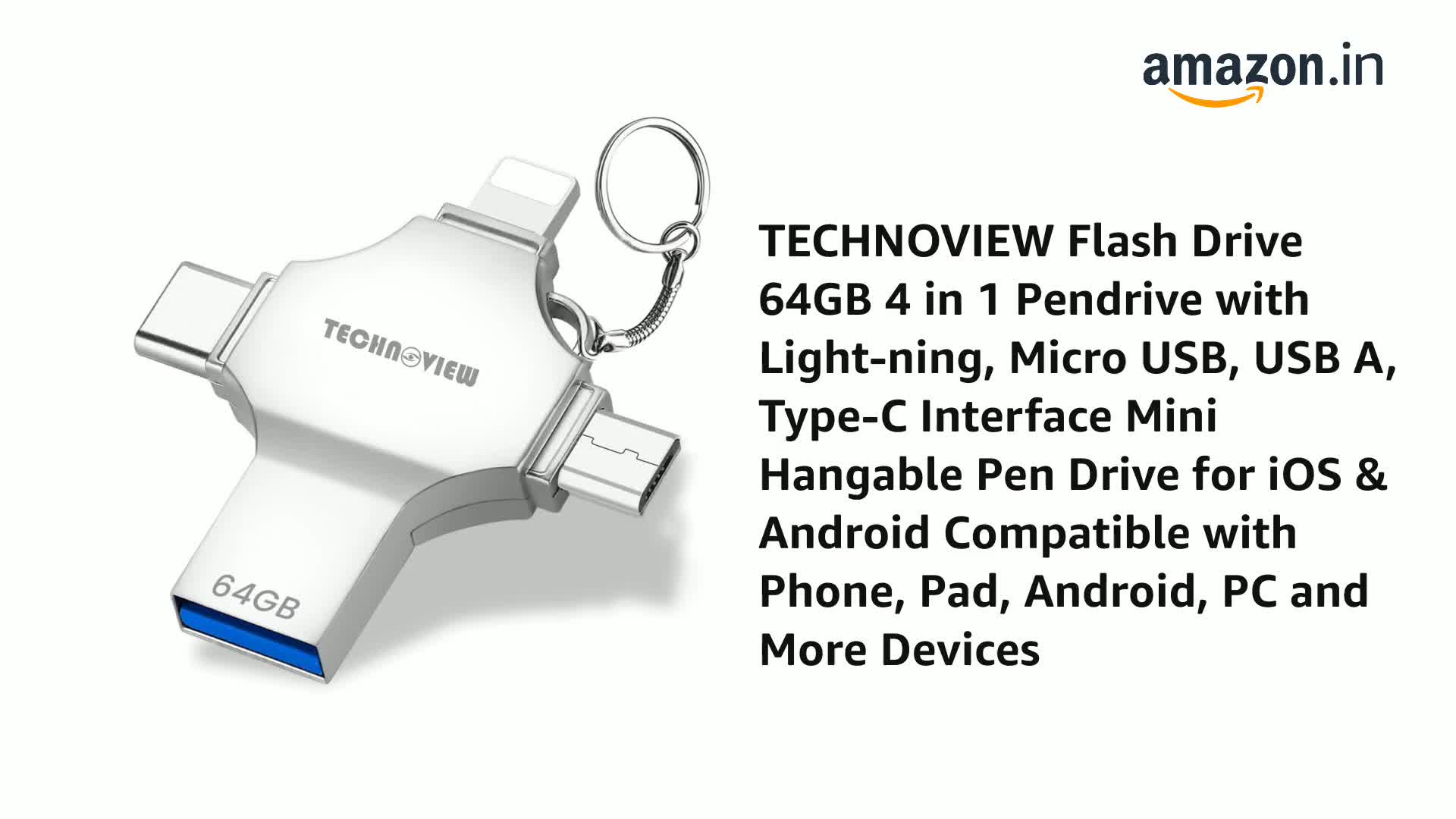 Watch TECHNOVIEW Flash Drive 64GB 4 in 1 Pendrive with Light-ning ...