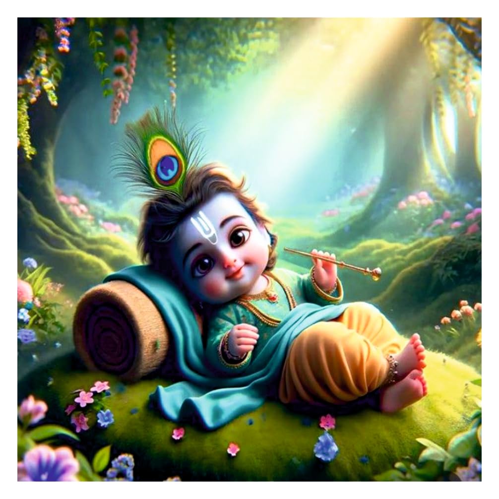 Sky Flying Little Krishna God Wall Poster For Living Room, Bad Room ...