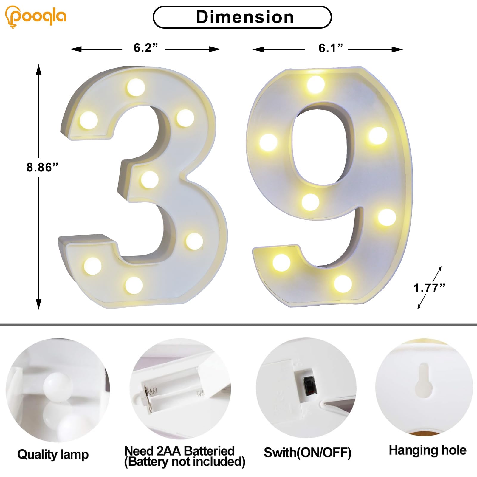 Snapklik.com : Pooqla Decorative LED Light Up Number Letters, White ...