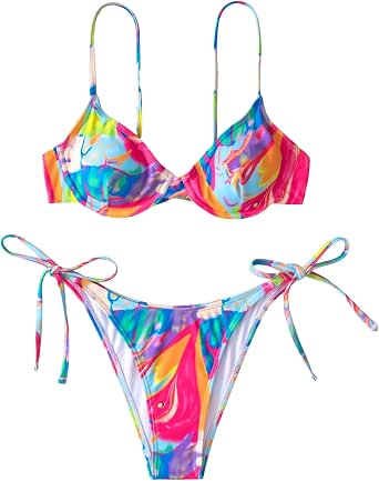Amazon.com: Women's 2 Piece Bathing Suit Boho Vacation Swimsuit Tie ...