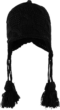 Women Winter Knit Earflap Hat Tassel Warm Hand Knitted Skiing Beanie ...