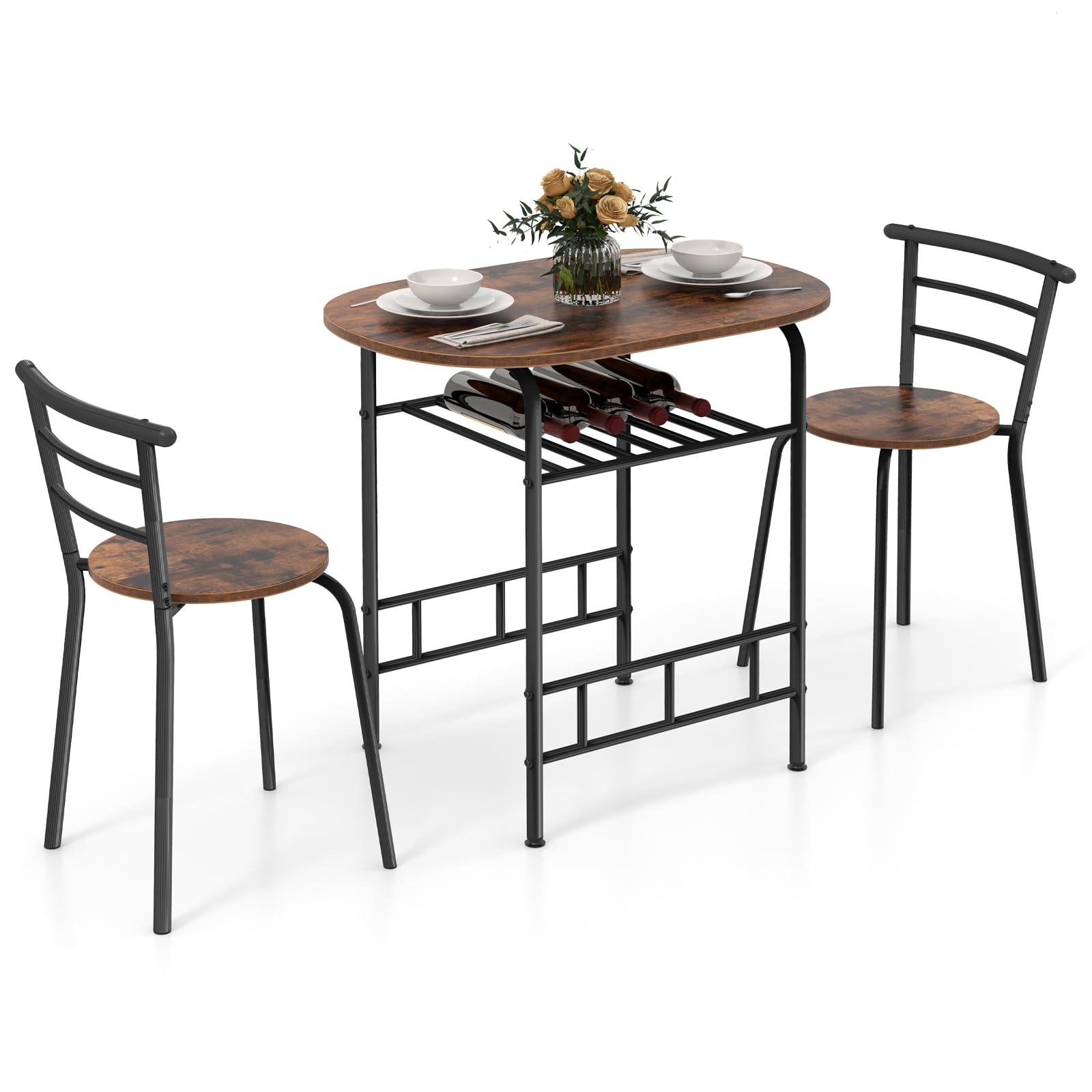TANGZON Dining Table and Chairs Set 2, 3-Piece Compact Dining Room Set ...