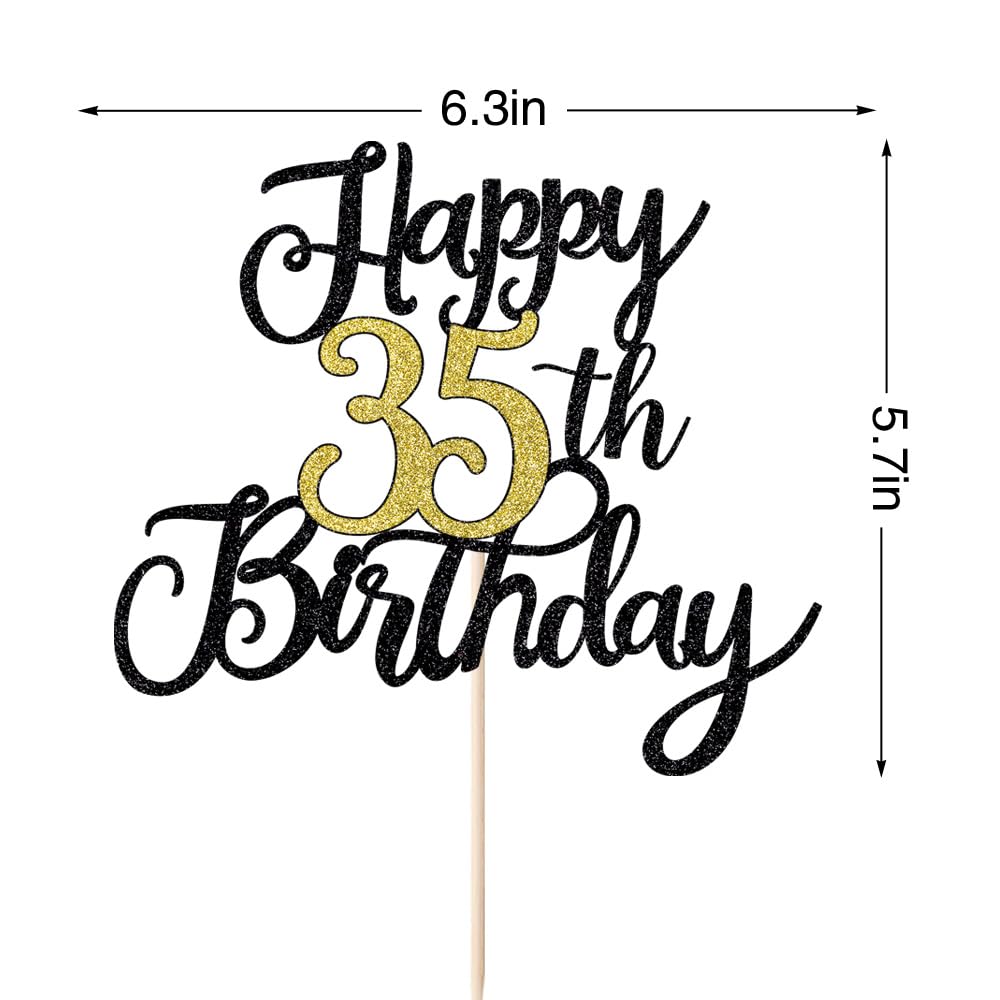 Snapklik.com : Black Gold Glitter Happy 35th Birthday Cake Topper,35th ...