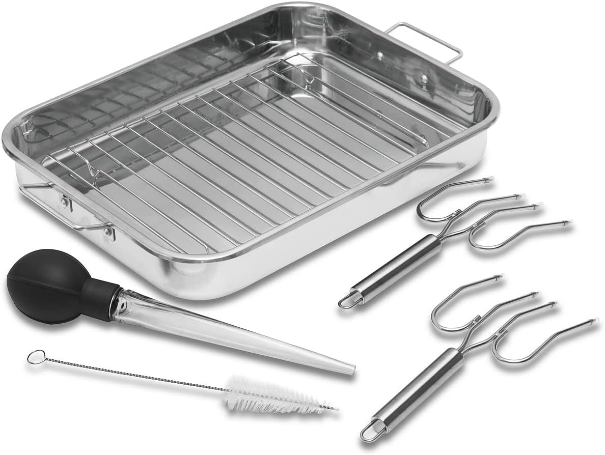 Amazon.com: 16" Stainless Steel Roaster Pan Set in Silver: Home & Kitchen