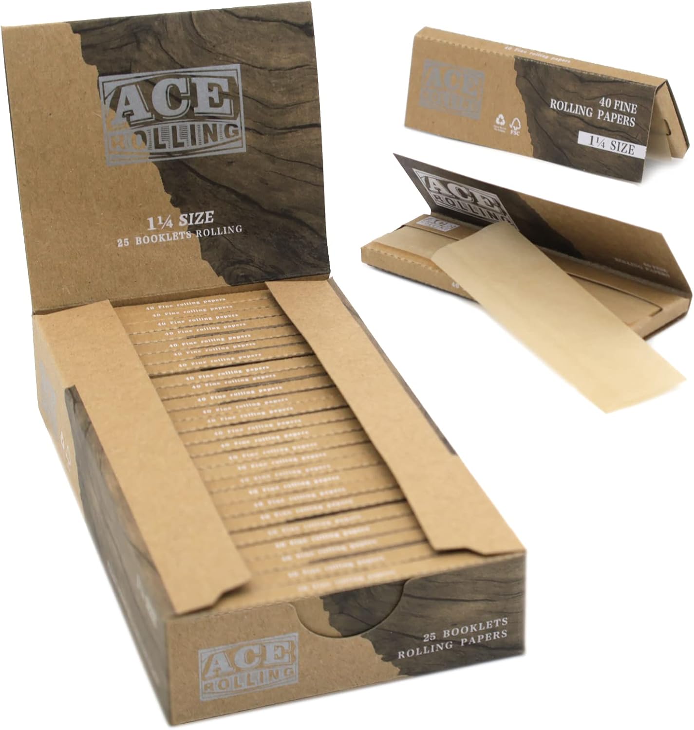 Amazon.com: ACE ROLLING 1 1/4 Unbleached Rolling Papers - 78 MM, 25 ...