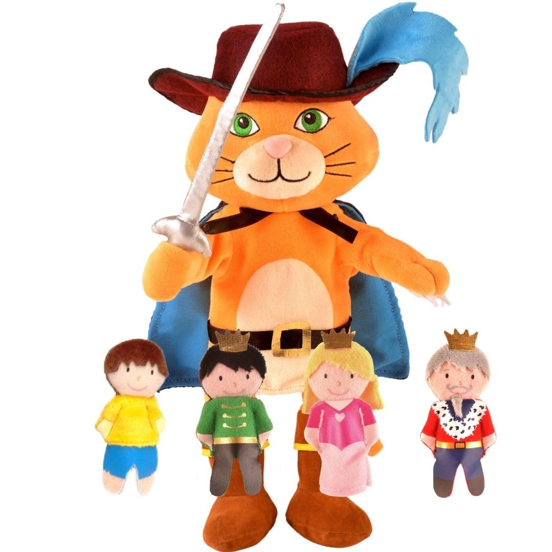 Fiesta Crafts Puss in Boots Hand Puppet for Kids - Soft & Interactive ...