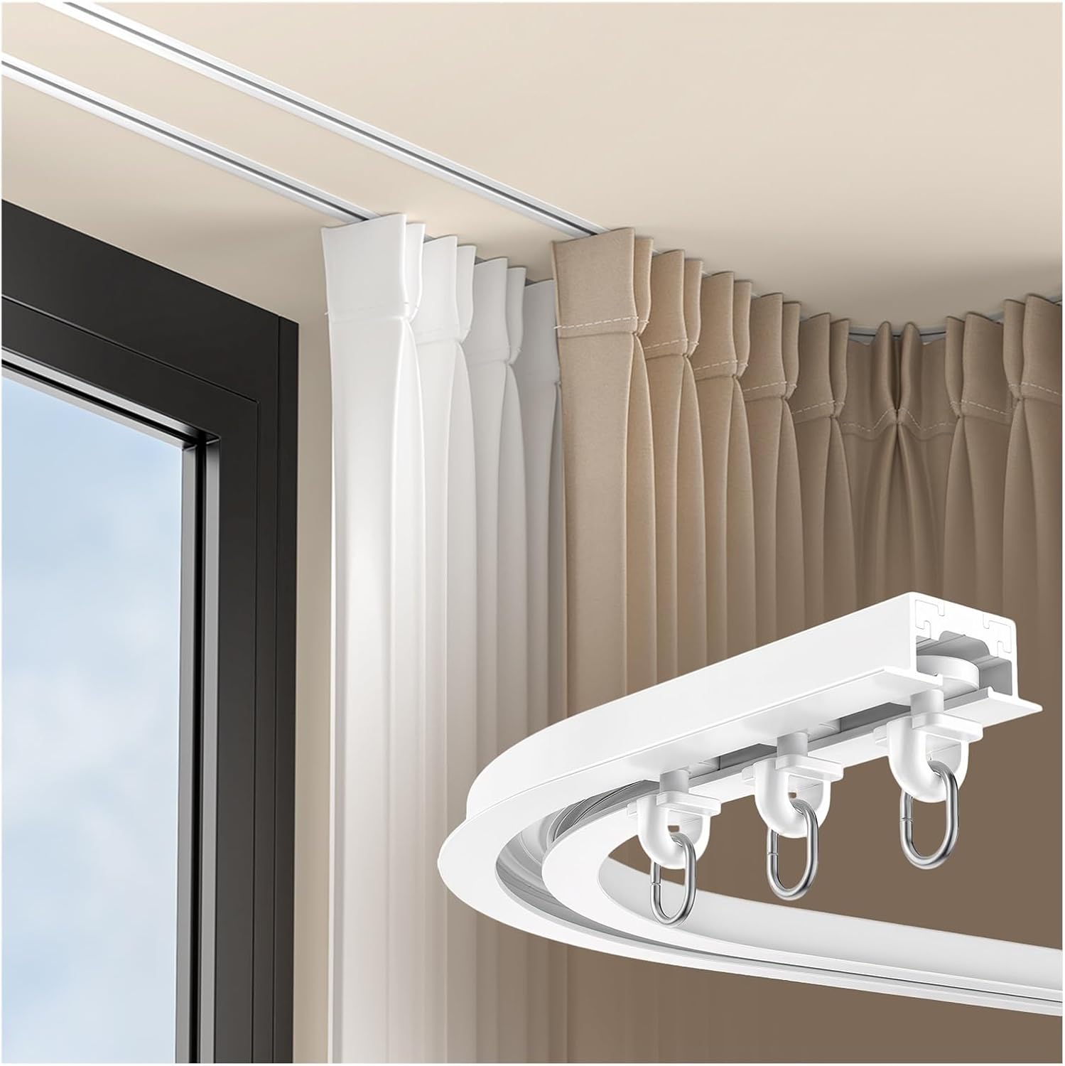 White Flexible Recessed Ceiling Curtain Track Set, Ultra-Thin Ceiling ...
