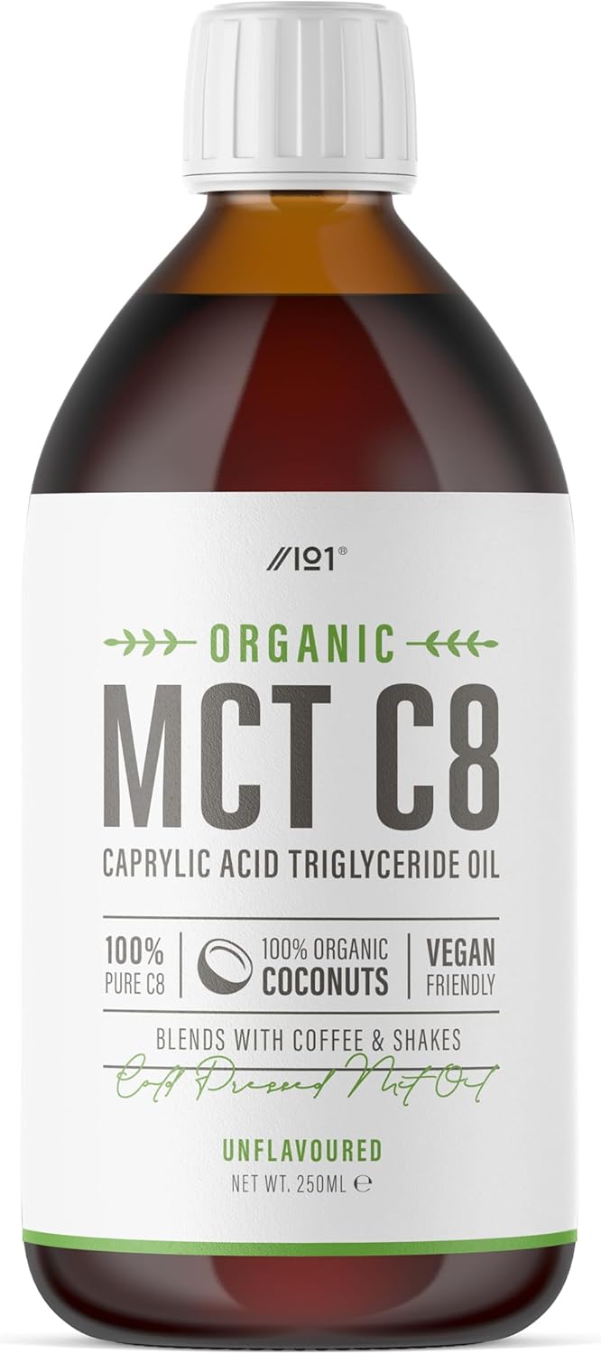 Organic C8 MCT Oil - 250ml - 100% Pure Cold Pressed C8 MCT - Premium Coconut Oil, Sustainably ...