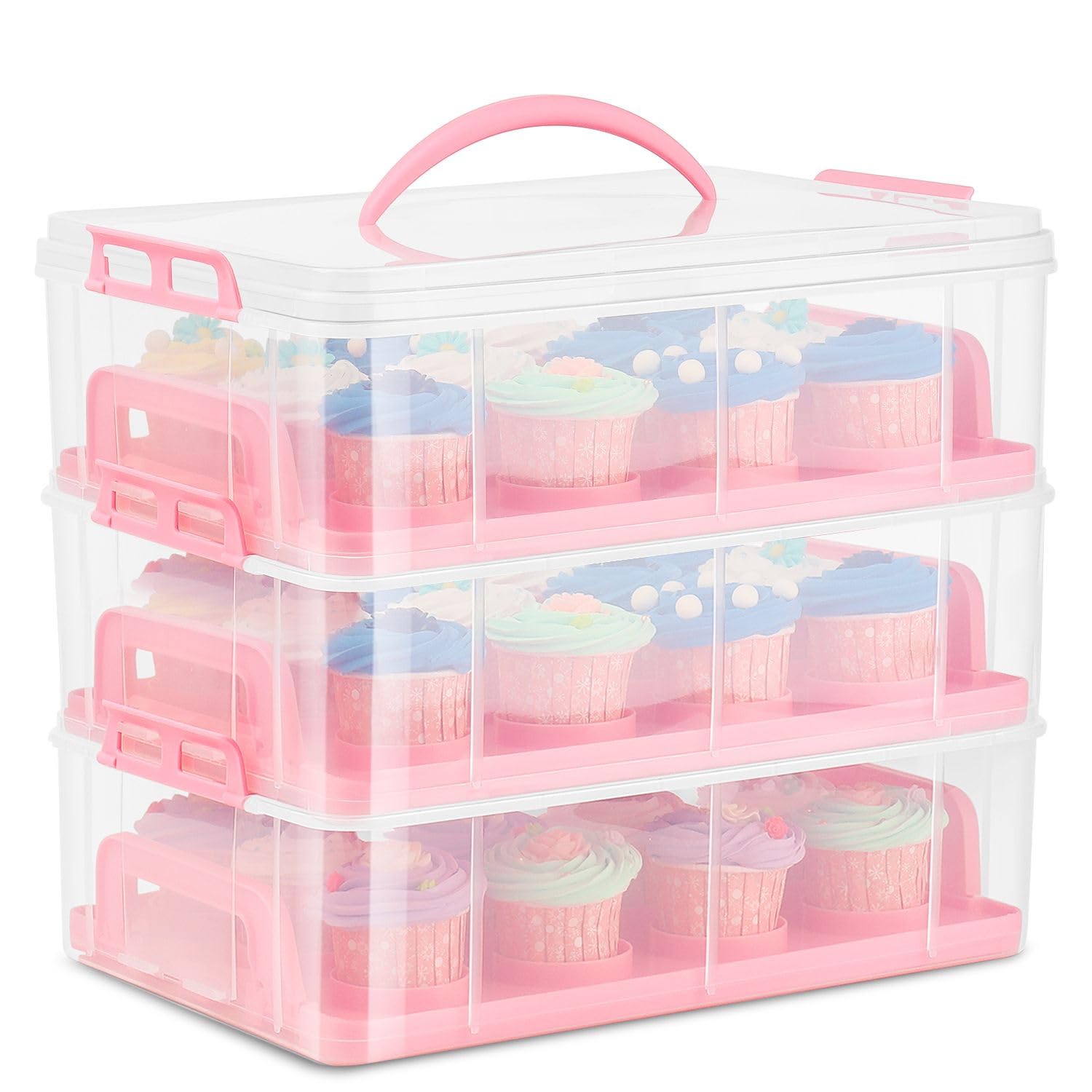 Amazon.com: Flexzion 36 Cupcake Carrier 3 Tier Stackable Storage ...