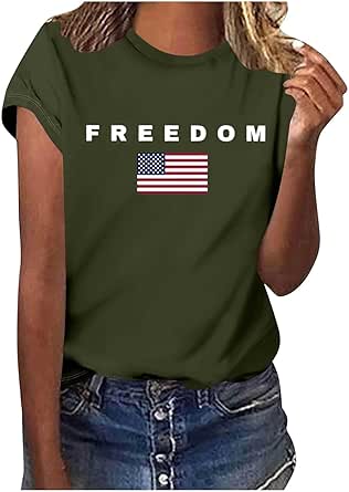 Amazon.com: Freedom Print Shirts for Women Cute America Flag Petite ...