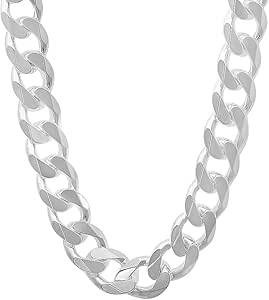 The Bling Factory Men's 10.5mm Solid .925 Sterling Silver Beveled Curb ...