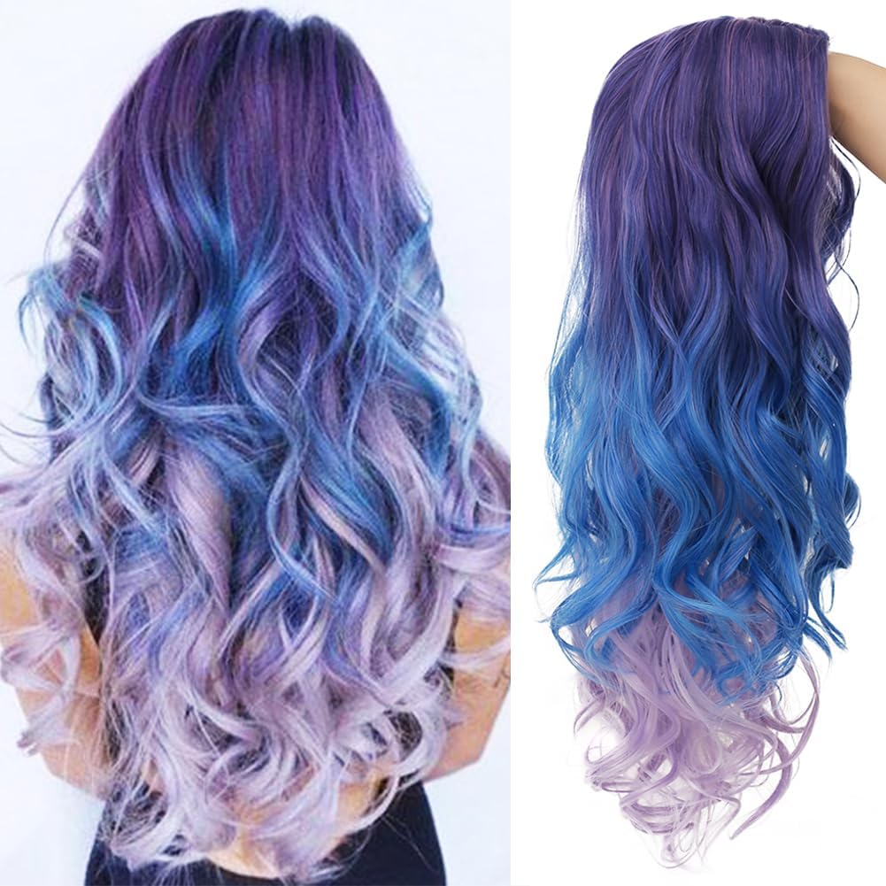 Amazon.com : Dai Cloud Blue and Purple Curly Women Wigs Long Wave ...