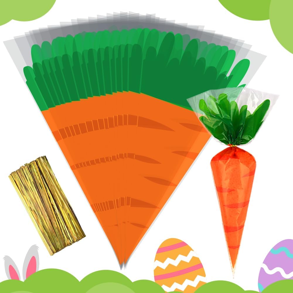Amazon.com: Threetols Easter Carrot Cone Cellophane Bags - Creative ...