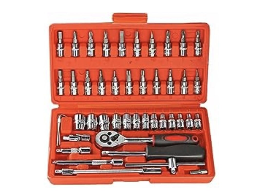 KOYANAGI Red 46 in 1 Pcs Tool Kit for Home Use Spanner Set Socket Set ...