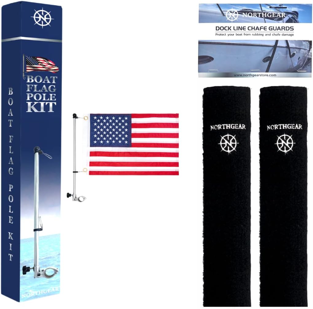 Amazon.com : NORTHGEAR Boat Flag Pole With 18'' x 12'' American Flag ...