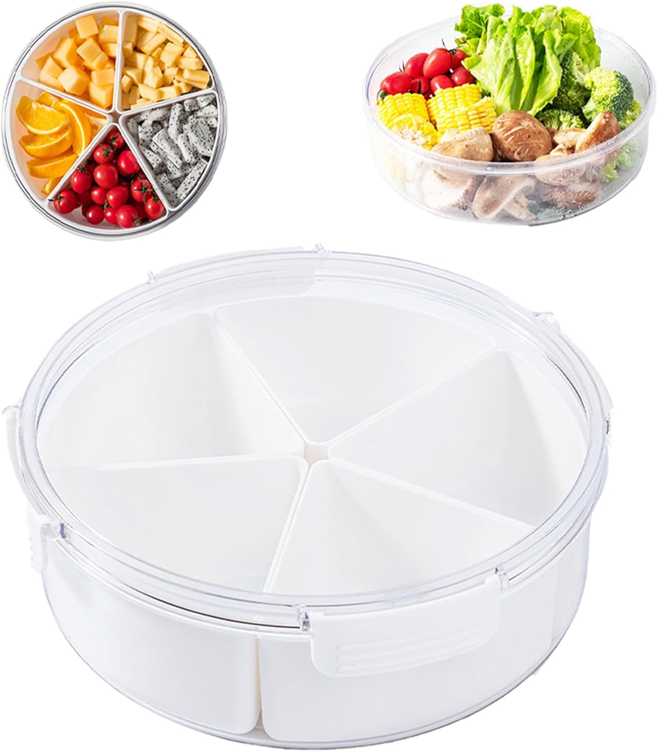 Divided Serving Tray with Lid, 27cm/10.6“ Round Plastic Snack Candy Nut ...