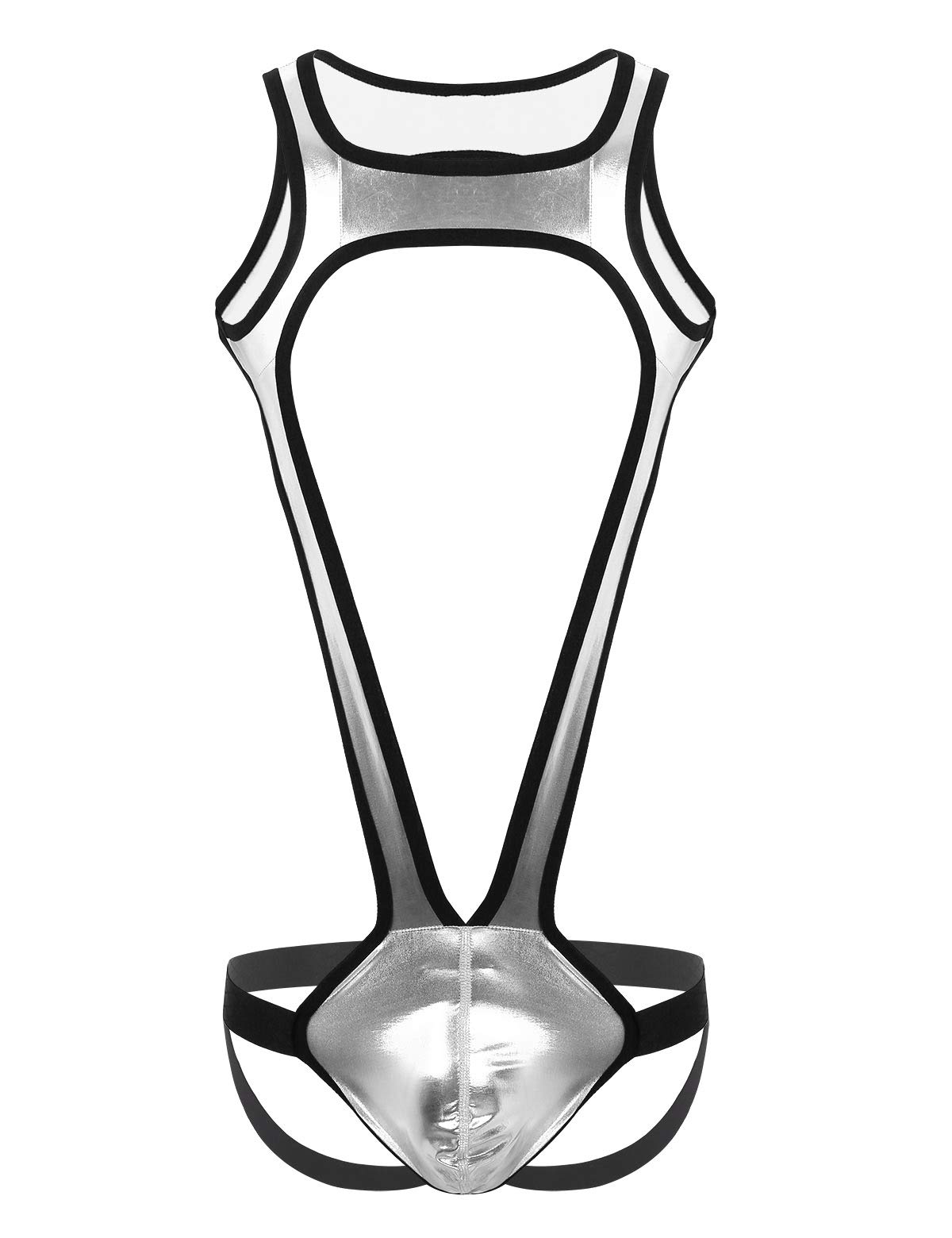 Buy Men's One-Piece High Cut Thong Bodysuit Leotard Shiny Wrestling ...